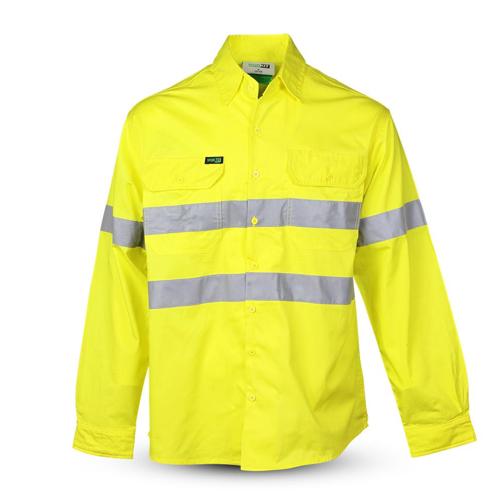Workit Workwear 2013Y Yellow Hi-Vis Lightweight Long Sleeve Taped Shirt