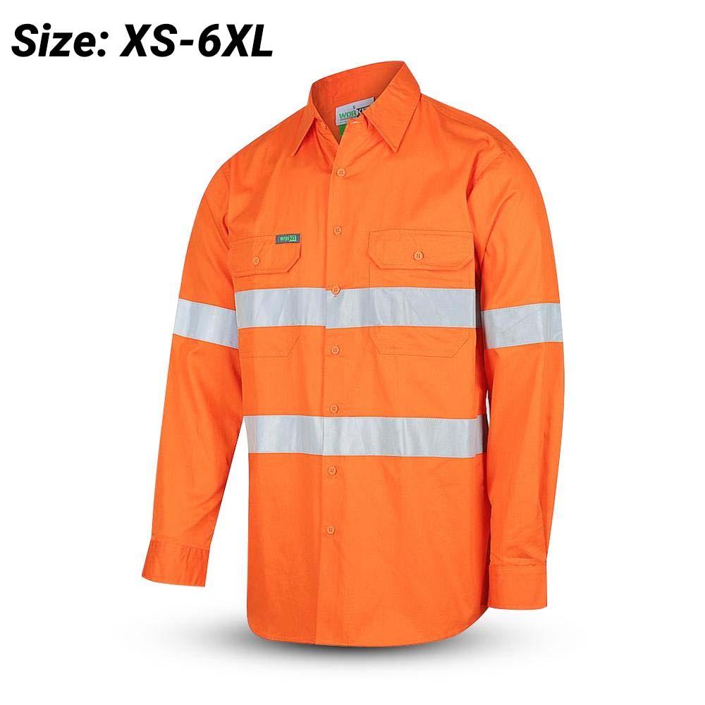 Workit Workwear 2013O Orange Hi-Vis Lightweight Long Sleeve Taped Shirt