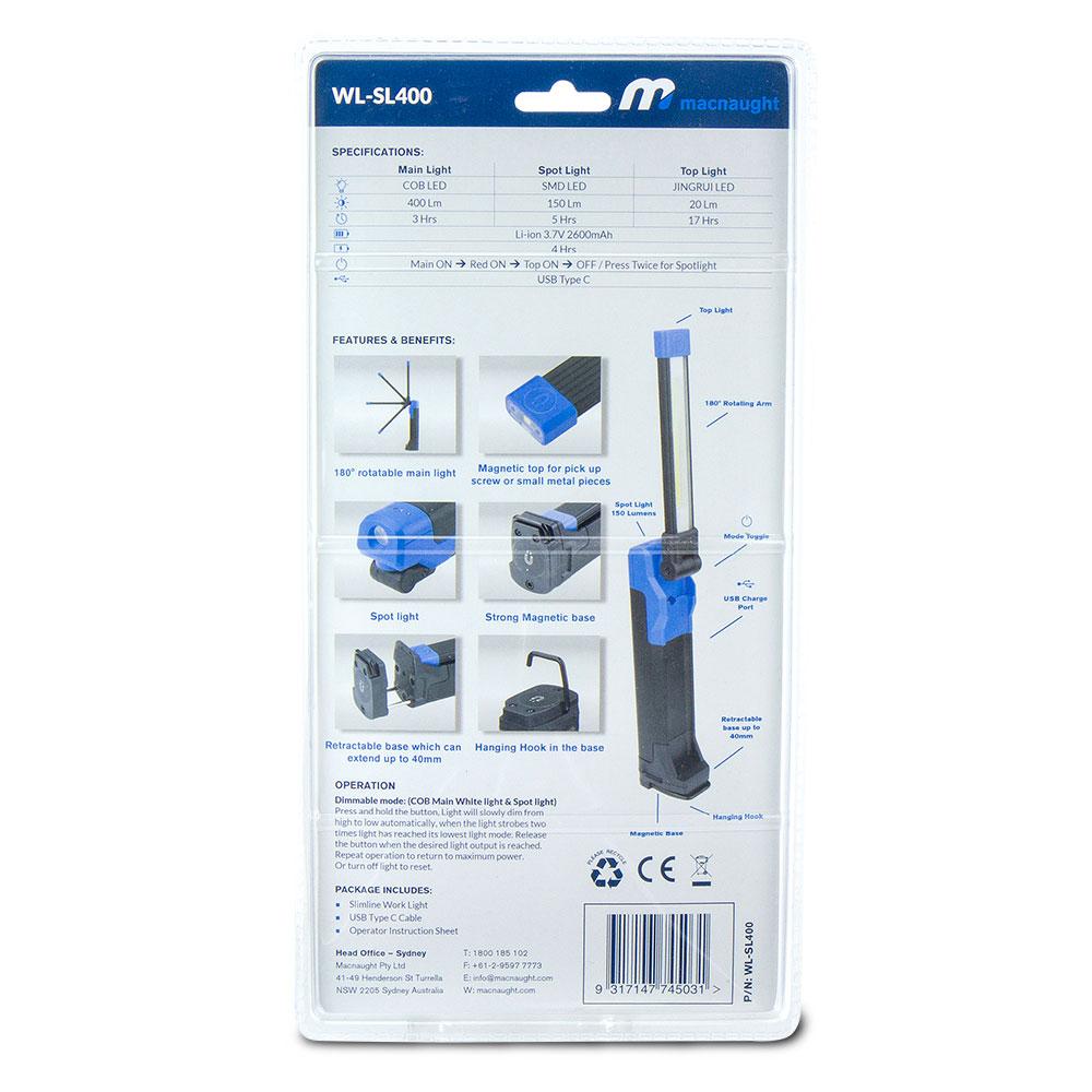 Macnaught WL-SL400 Rechargeable LED Slim Line Work Light