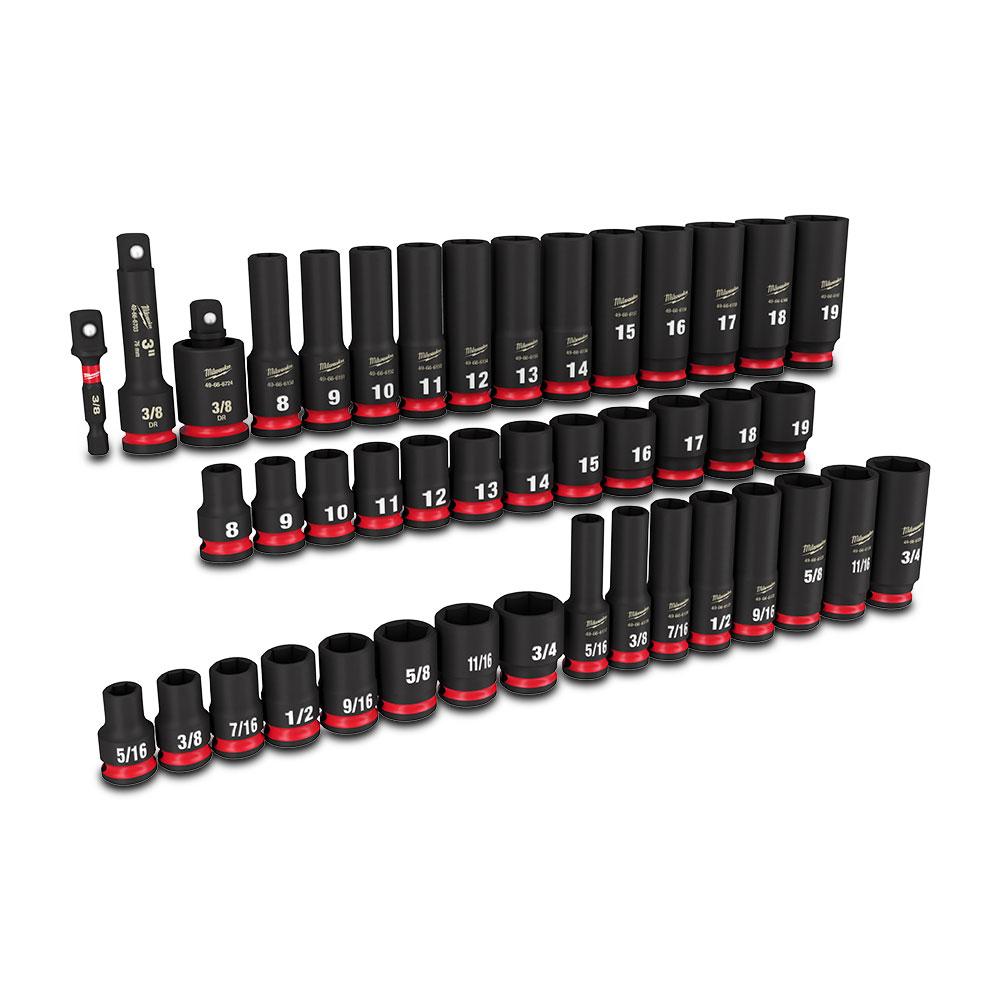 Milwaukee 49667009 Shockwave 3/8" Drive 43pce SAE & Metric Deep 6 Point ...