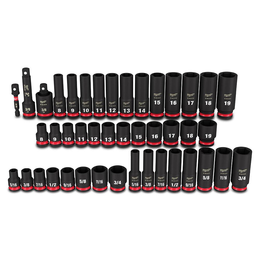 Milwaukee 49667009 Shockwave 3/8" Drive 43pce SAE & Metric Deep 6 Point ...