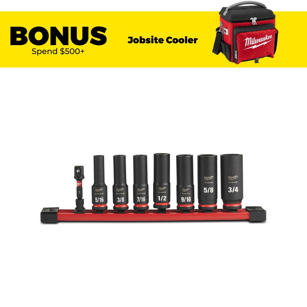 Milwaukee 49667024 Shockwave 3/8" Drive 8pce SAE Deep 6 Point Impact ...