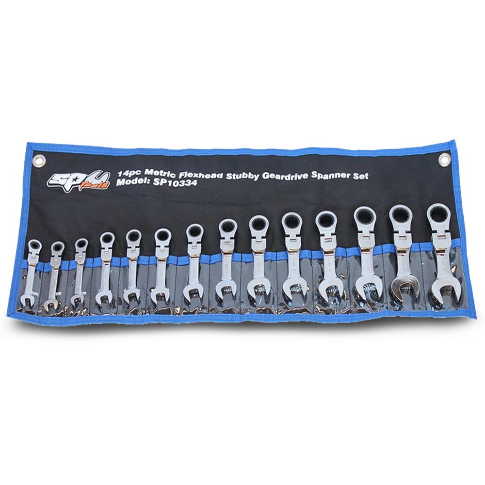 SP Tools SP10334 14pce Metric Gear Drive ROE Flex Head Stubby Spanner Set