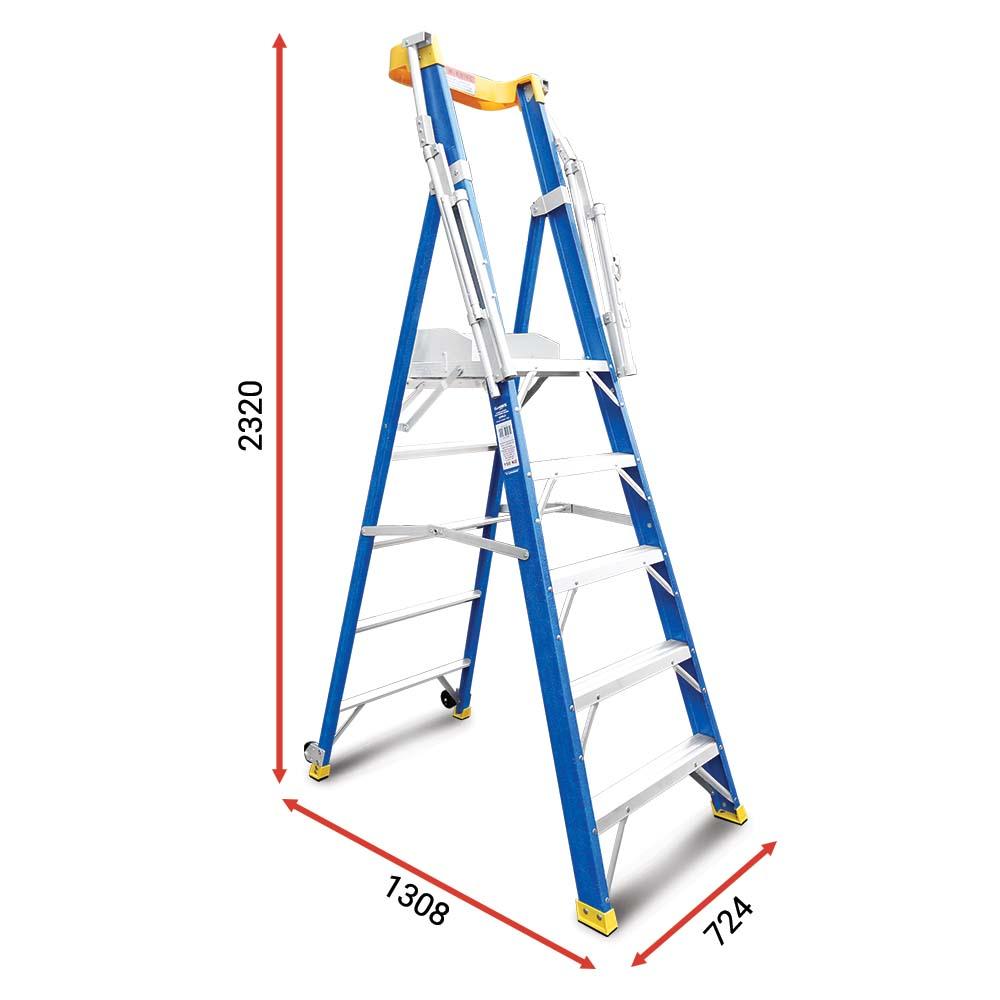 Climbrite CFPL5 5-Step 150kg Fibreglass Safety Gate Platform Ladder