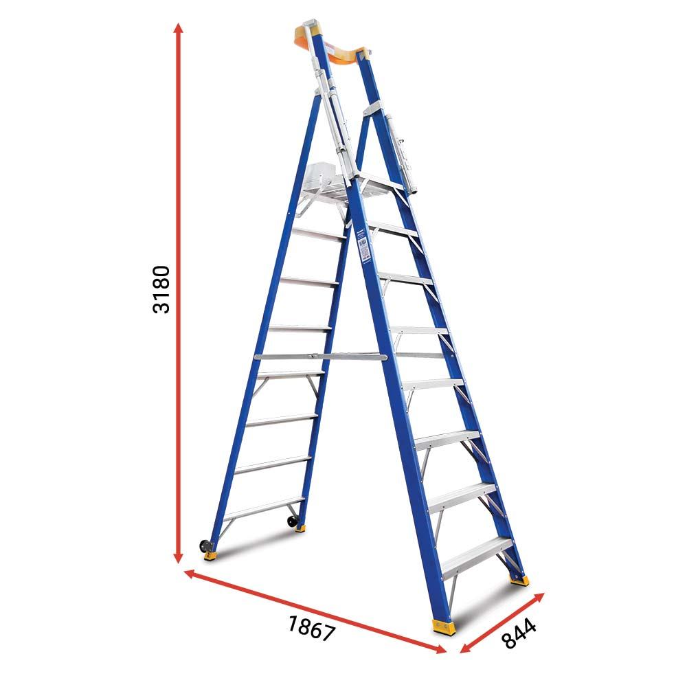 Climbrite CFPL8 8-Step 150kg Fibreglass Safety Gate Platform Ladder