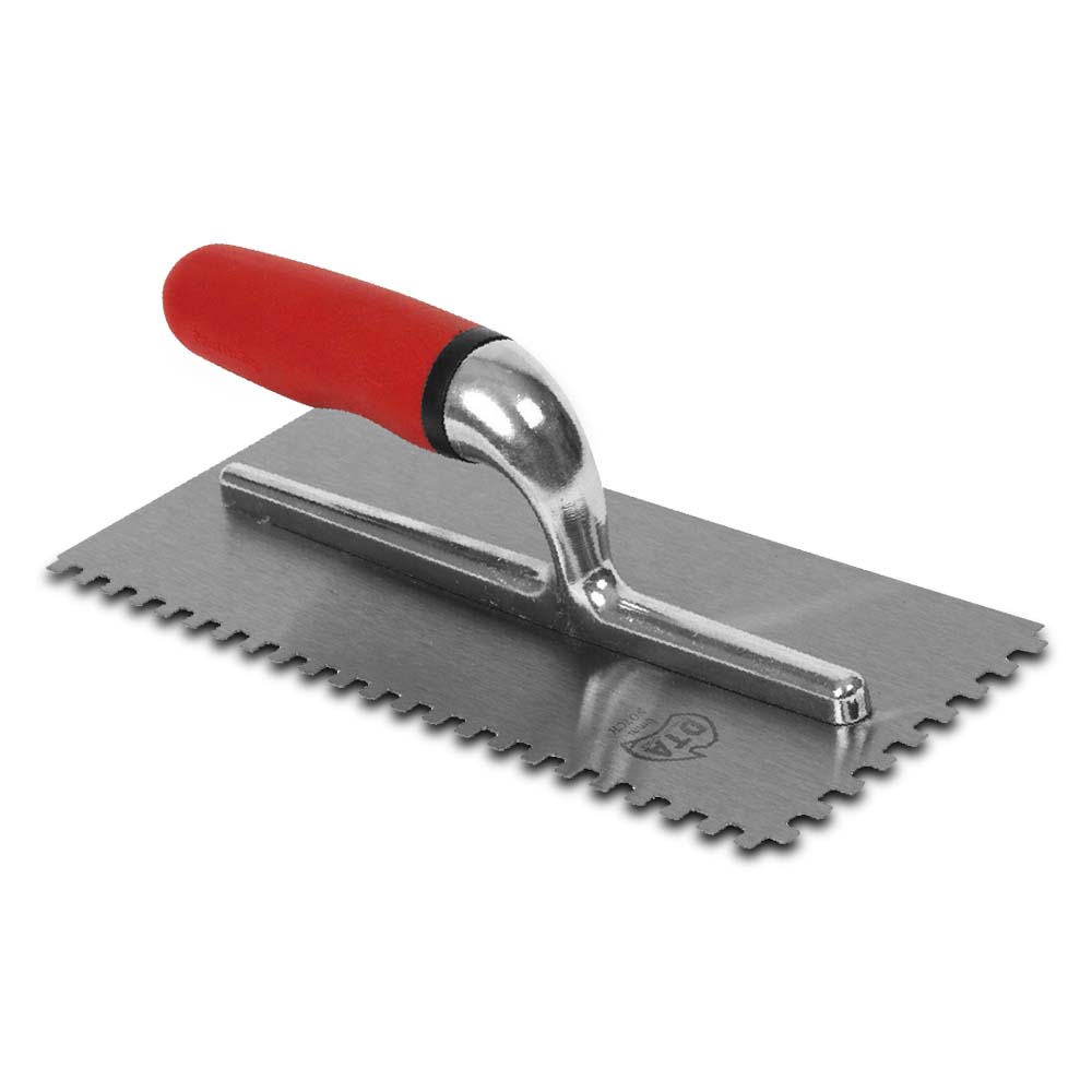 DTA BSTV6 6mm Stainless Steel V Notch Adhesive Trowel with Rubber Handle