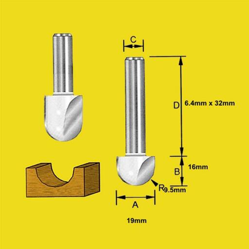 TruaCut T424 19mm 1/4" Shank Core Box Router Bit