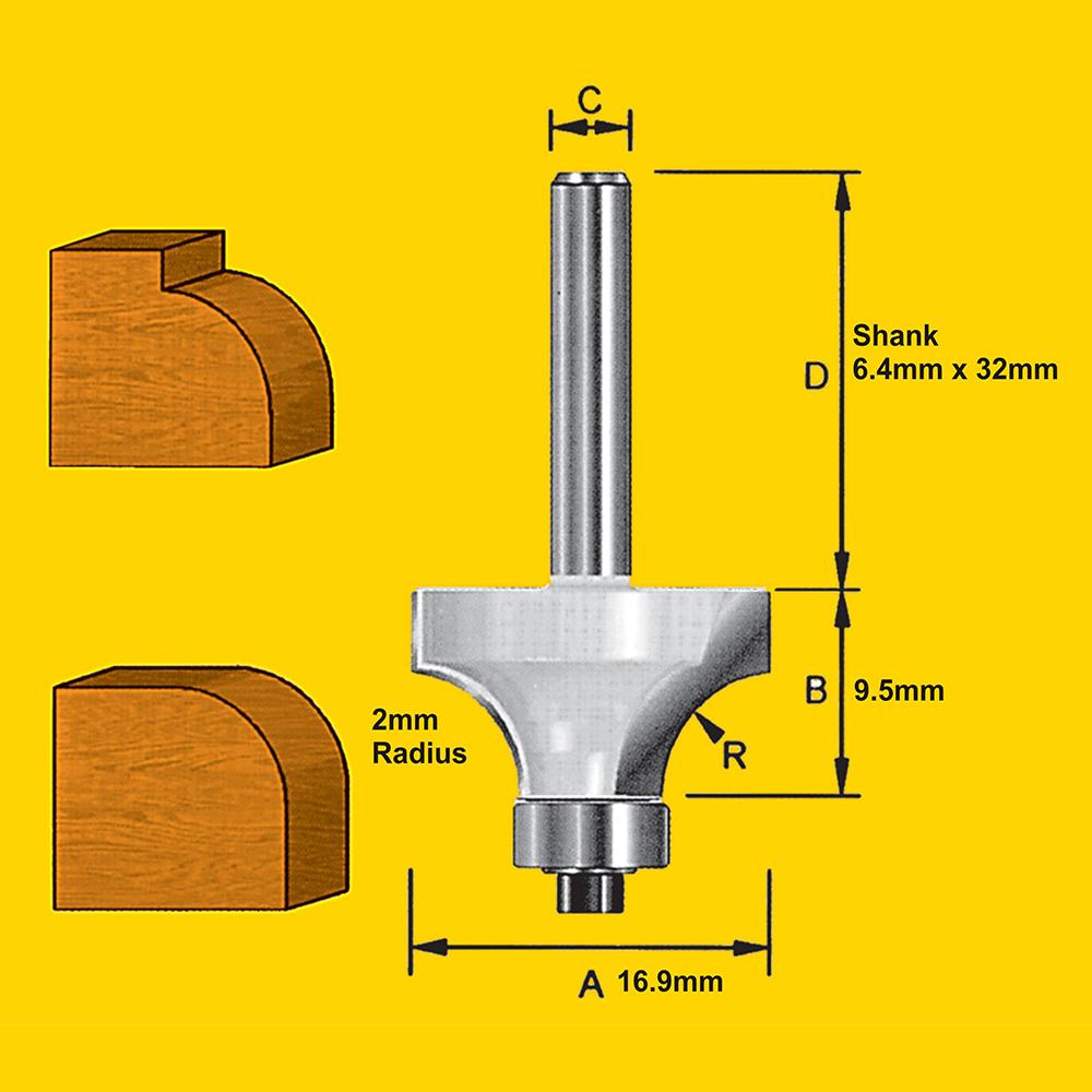 TruaCut TB503 2.0mm 1/4" Shank Rounding Over Router Bit