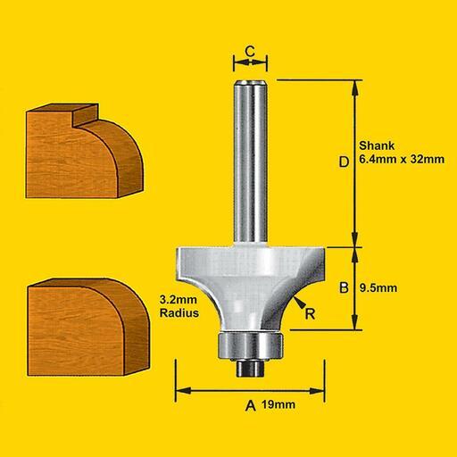 TruaCut TB504 3.2mm 1/4" Shank Rounding Over Router Bit