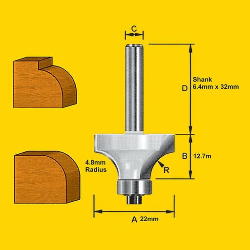 TruaCut TB506 4.8mm 1/4" Shank Rounding Over Router Bit