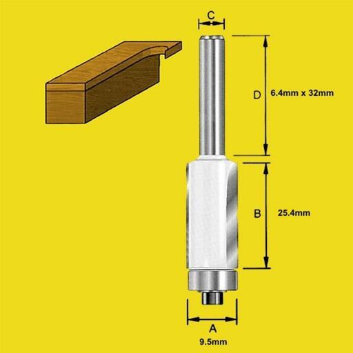 TruaCut TB8012 9.5mm 1/4" Shank Straight Flush Trim Bearing Router Bit