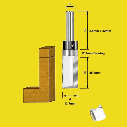 TruaCut TB8216 12.7mm 1/4" Shank Inverted Flush Trim Router Bit