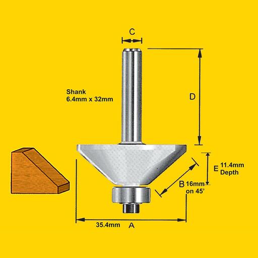 TruaCut TB916 16mm 45° 1/4" Shank Chamfering Router Bit