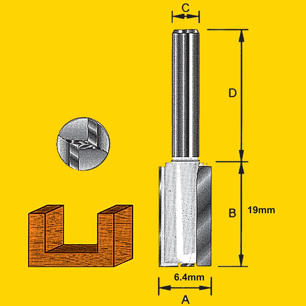 TruaCut TM206.4 6.4mm 1/4" Shank Straight Double Flute Router Bit