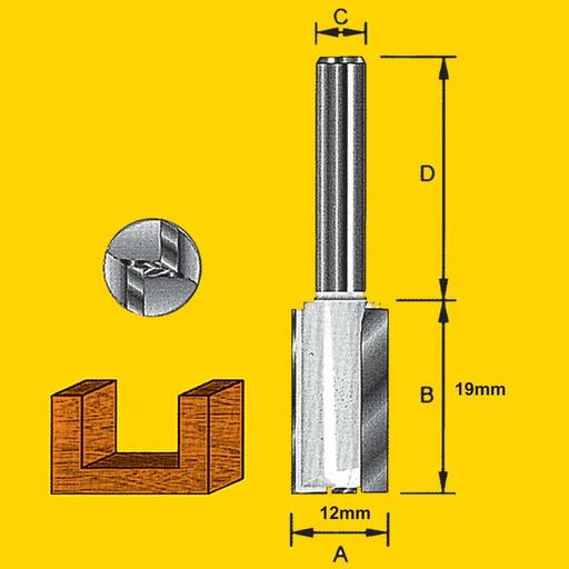 TruaCut TM212 12.0mm 1/4" Shank Straight Double Flute Router Bit