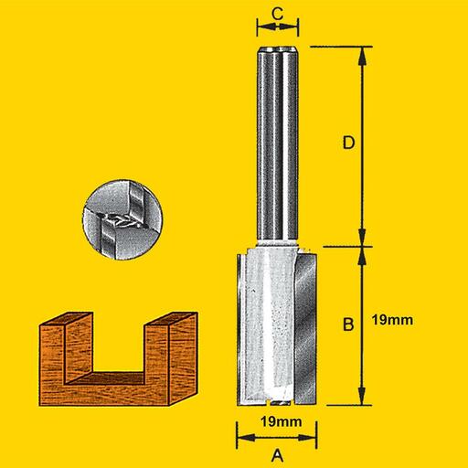 TruaCut TM219 19.0mm 1/4" Shank Straight Double Flute Router Bit
