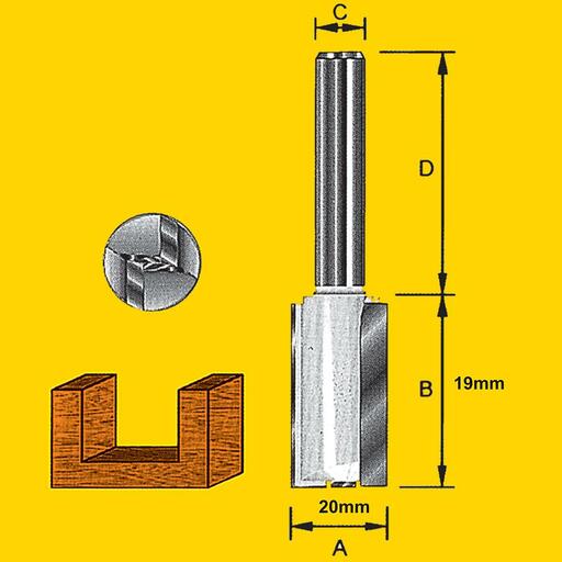 TruaCut TM220 20.0mm 1/4" Shank Straight Double Flute Router Bit