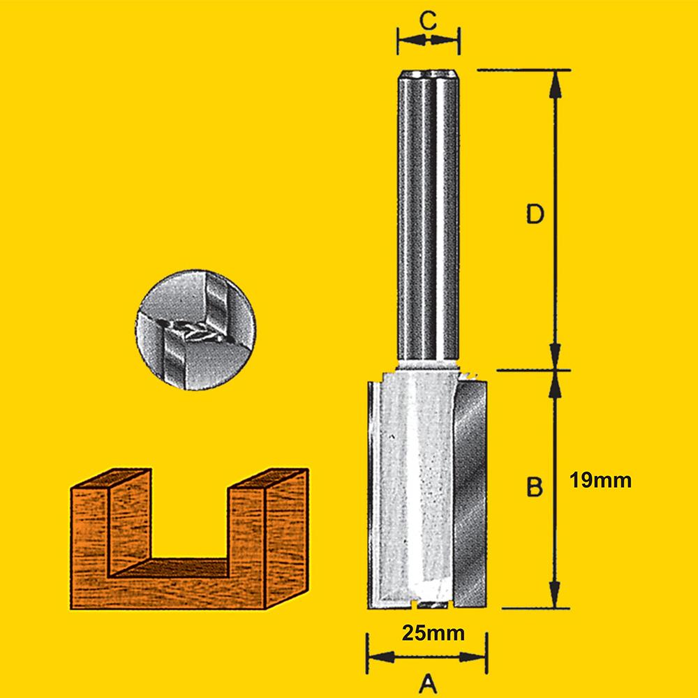 TruaCut TM225 25.0mm 1/4" Shank Straight Double Flute Router Bit