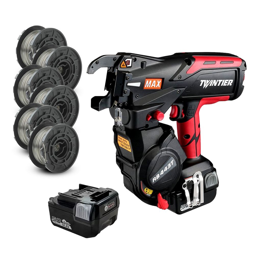 MAX MAX-RB443-25 14.4V 5.0Ah Li-ion Cordless Brushless Rebar Tying Machine Combo Kit With 25 x ...