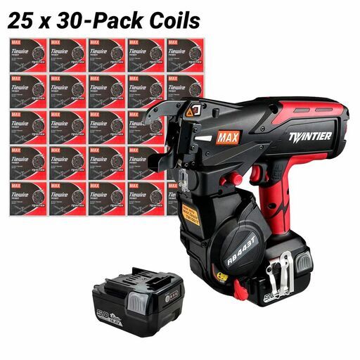 MAX MAX-RB443-25 14.4V 5.0Ah Li-ion Cordless Brushless Rebar Tying Machine Combo Kit With 25 x ...