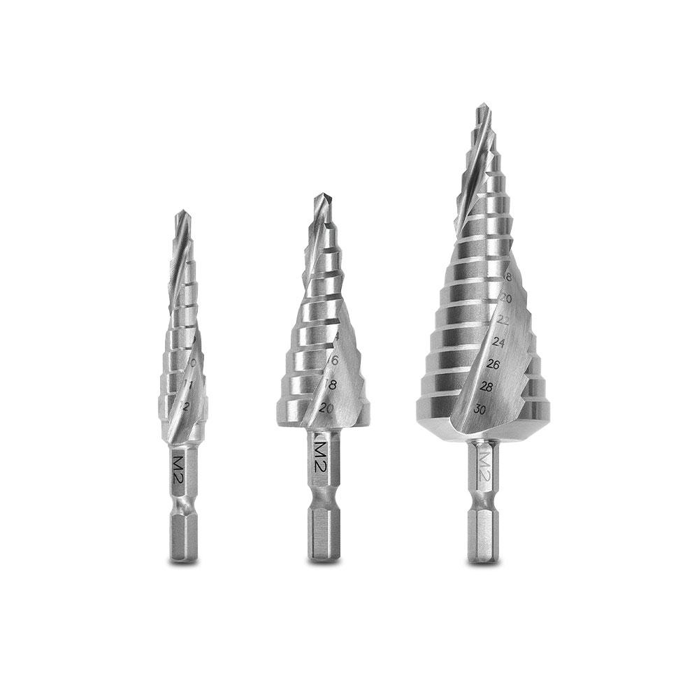 Bordo 8031-S1 3pce Metric Spiral Flute Hex Shank HSS Step Drill Set
