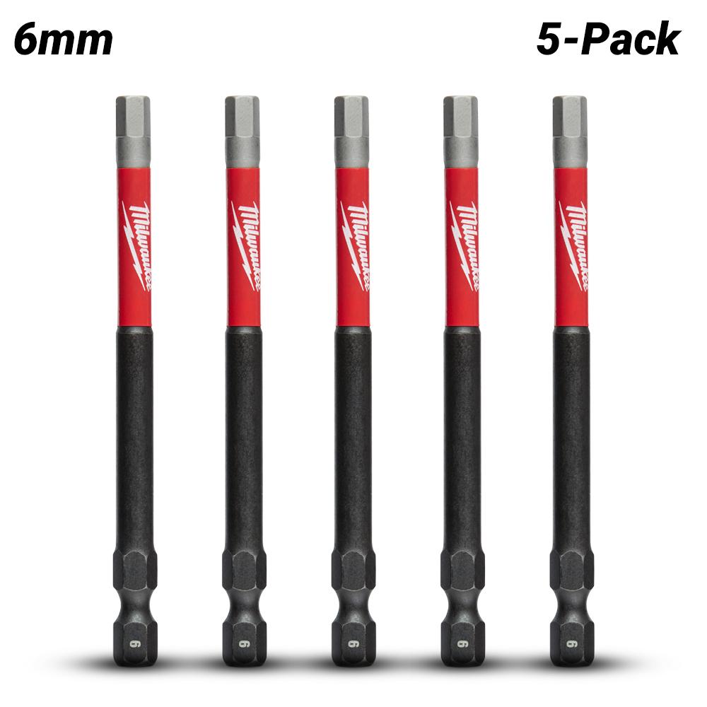Milwaukee 48324691 5-Pack 6mm 89mm (3-1/2") SHOCKWAVE Hex Power Bits