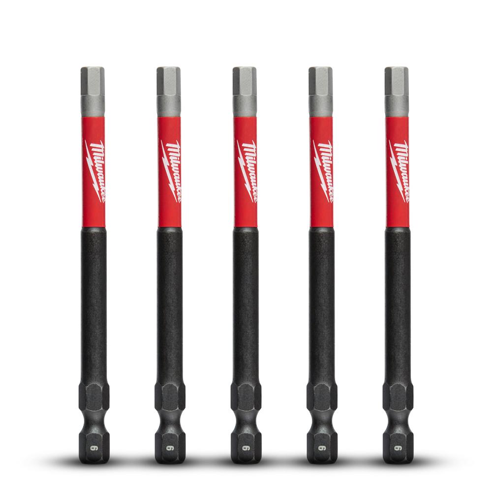 Milwaukee 48324691 5-Pack 6mm 89mm (3-1/2") SHOCKWAVE Hex Power Bits
