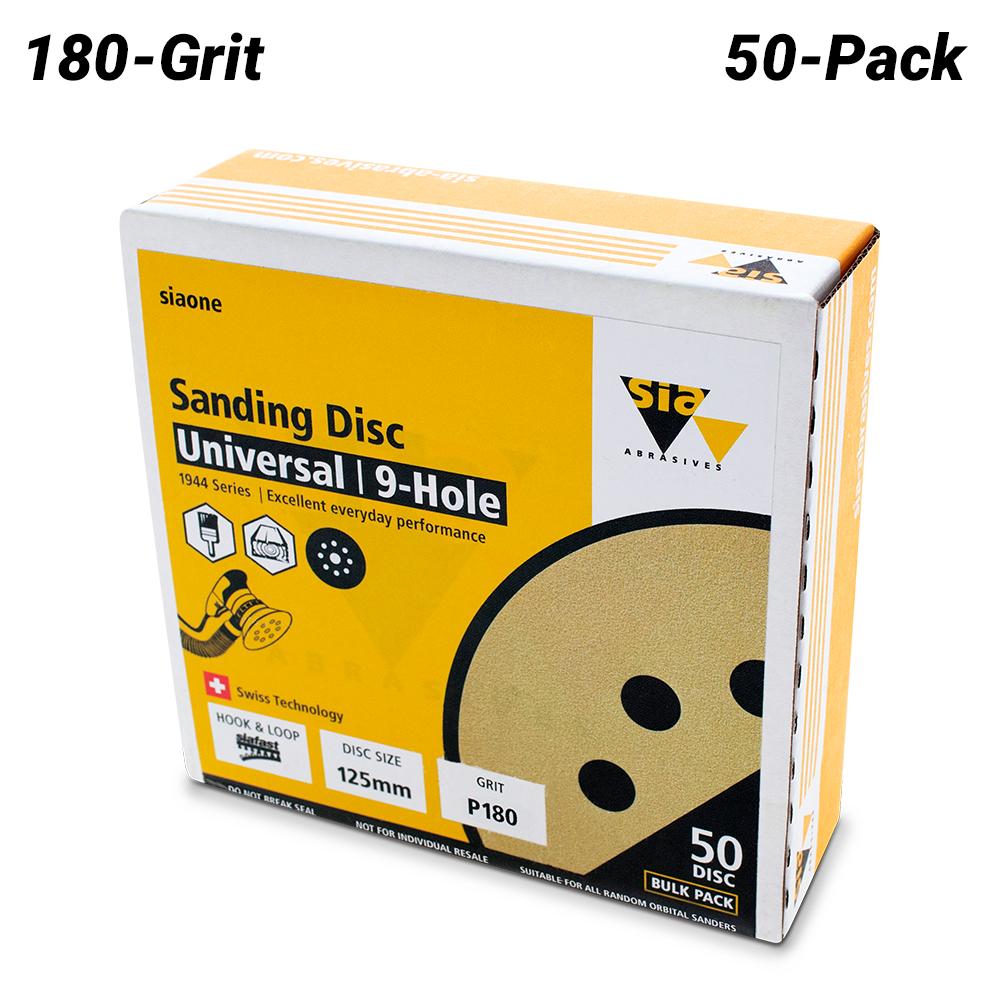 Sia Abrasives F03E02DD39 50-Pack 125mm 180 Grit Universal 9-Hole Hook & Loop Sanding Disc