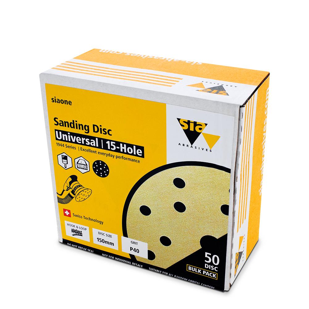 Sia Abrasives F03E02DD2X 50-Pack 150mm 40 Grit Universal 15-Hole Hook ...