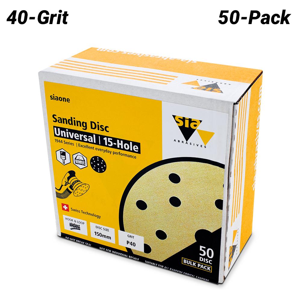 Sia Abrasives F03E02DD2X 50-Pack 150mm 40 Grit Universal 15-Hole Hook ...