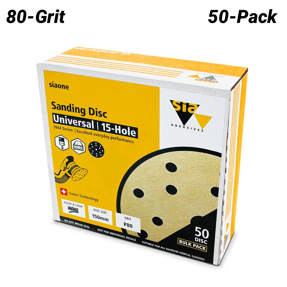 Sia Abrasives F03E02DD2Z 50-Pack 150mm 80 Grit Universal 15-Hole Hook ...