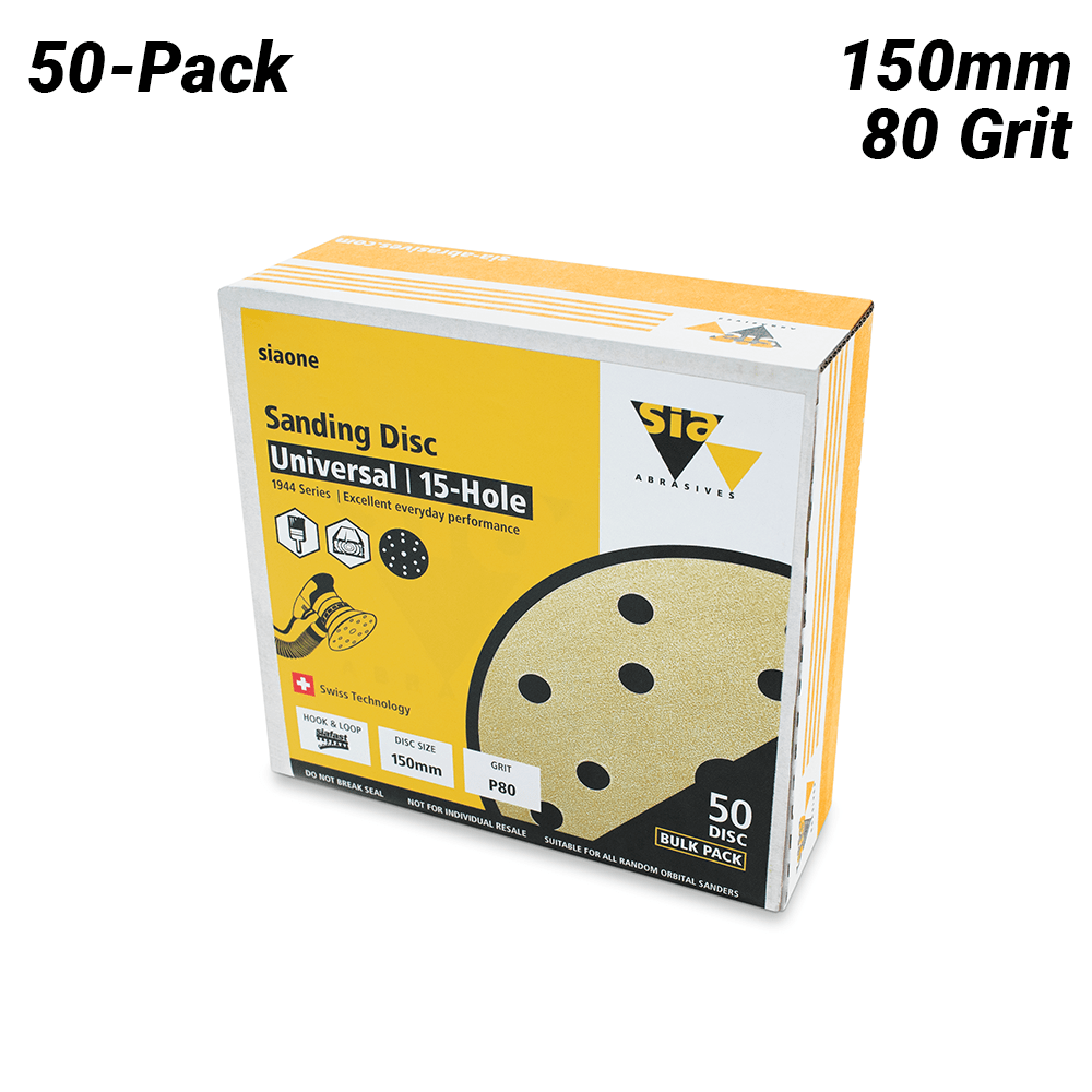 Sia Abrasives F03E02DD2Z 50-Pack 150mm 80 Grit Universal 15-Hole Hook ...