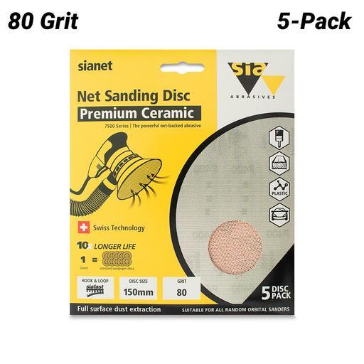 Sia Abrasives F03E02DD2R 5-Pack 150mm (6") 80 Grit Hook & Loop Premium ...