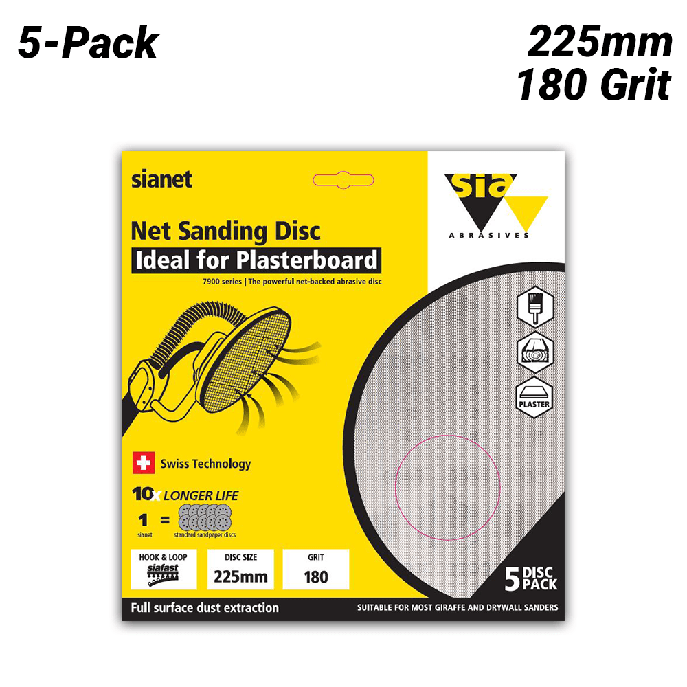 Sia Abrasives F03E02DD4K 5-Pack 225mm (10") 180 Grit 7900 Sianet ...