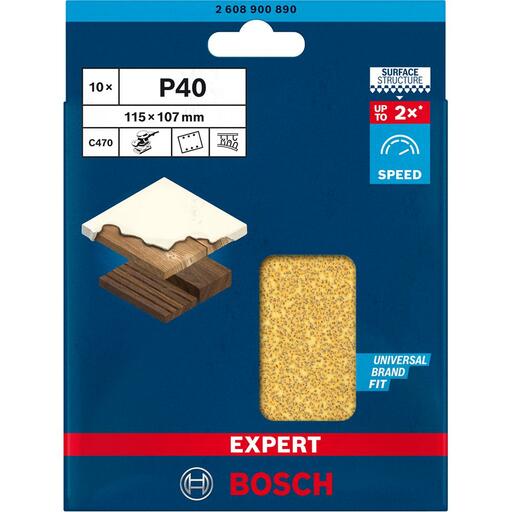Bosch 2.608.900.890 EXPERT 10-Pack 115mm x 107mm 40 Grit C470 Sanding Paper
