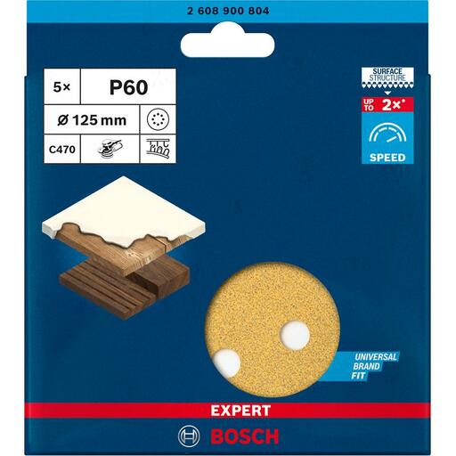 Bosch 2.608.900.804 EXPERT 5-Pack 125mm (5”) 60 Grit C470 Sandpaper ...