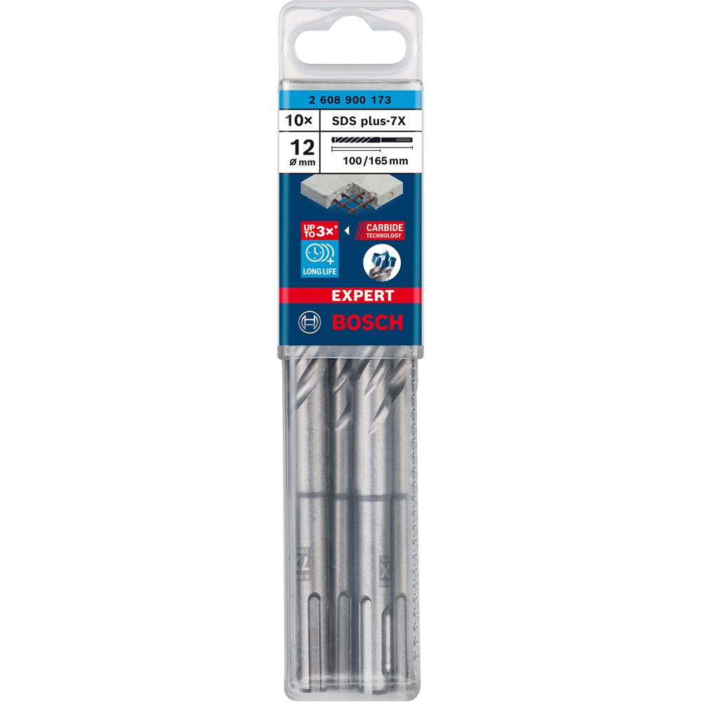 Bosch 2.608.900.173 EXPERT 10-Pack 12mm x 100mm x 165mm SDS Plus-7X Hammer Drill Bits