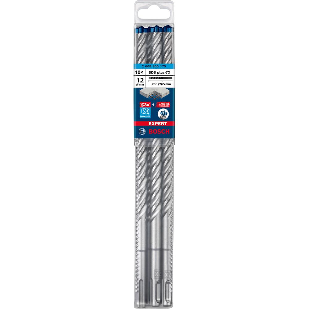 Bosch 2.608.900.175 EXPERT 10-Pack 12mm x 200mm x 265mm SDS Plus-7X Hammer Drill Bits
