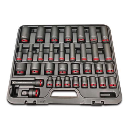 SP Tools SP20327 34pce 1/2" Drive 6pt SAE Impact Standard & Deep Socket Set