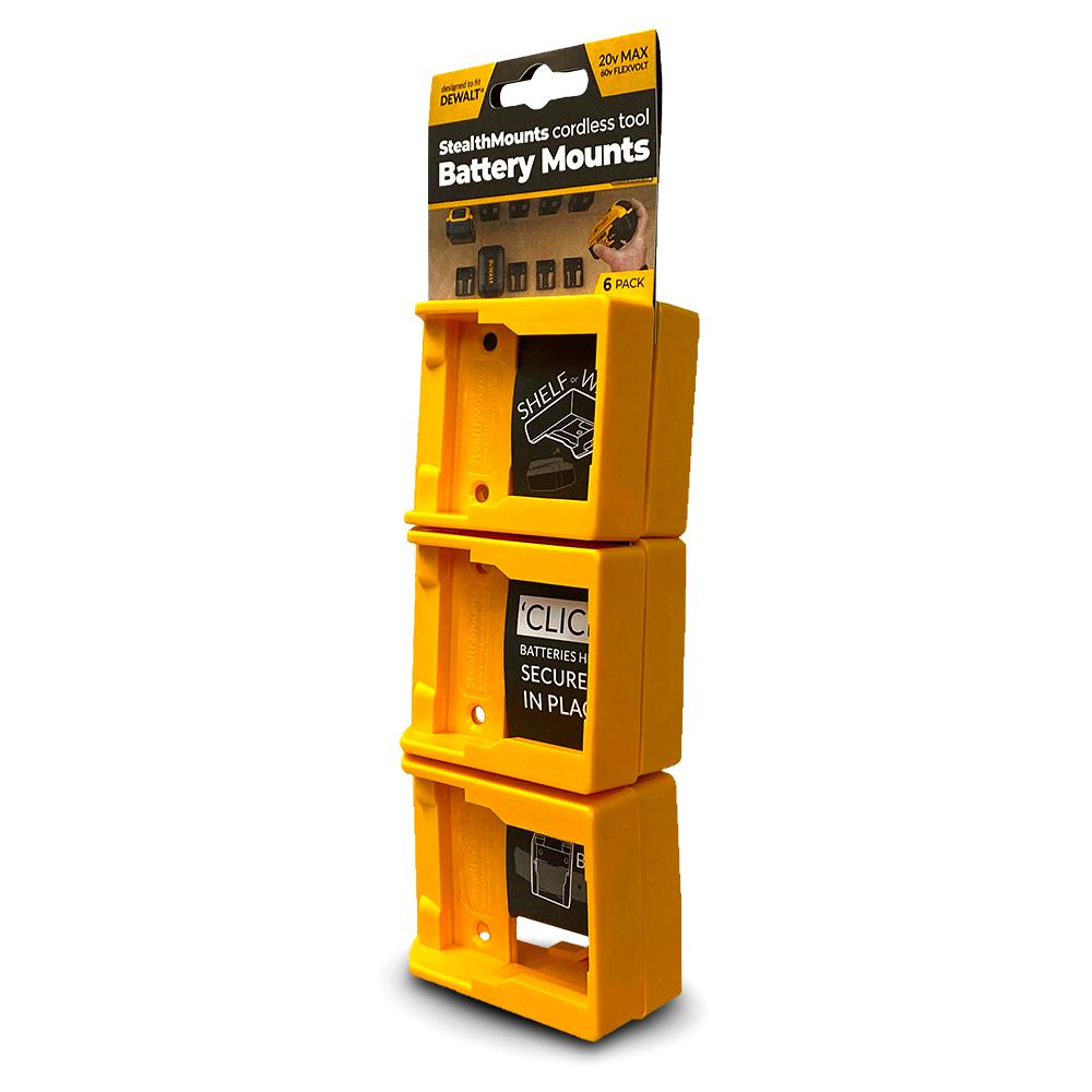 StealthMounts BM-DW20-YLW-6 18V Dewalt XR 6-Pack Yellow Battery Mounts