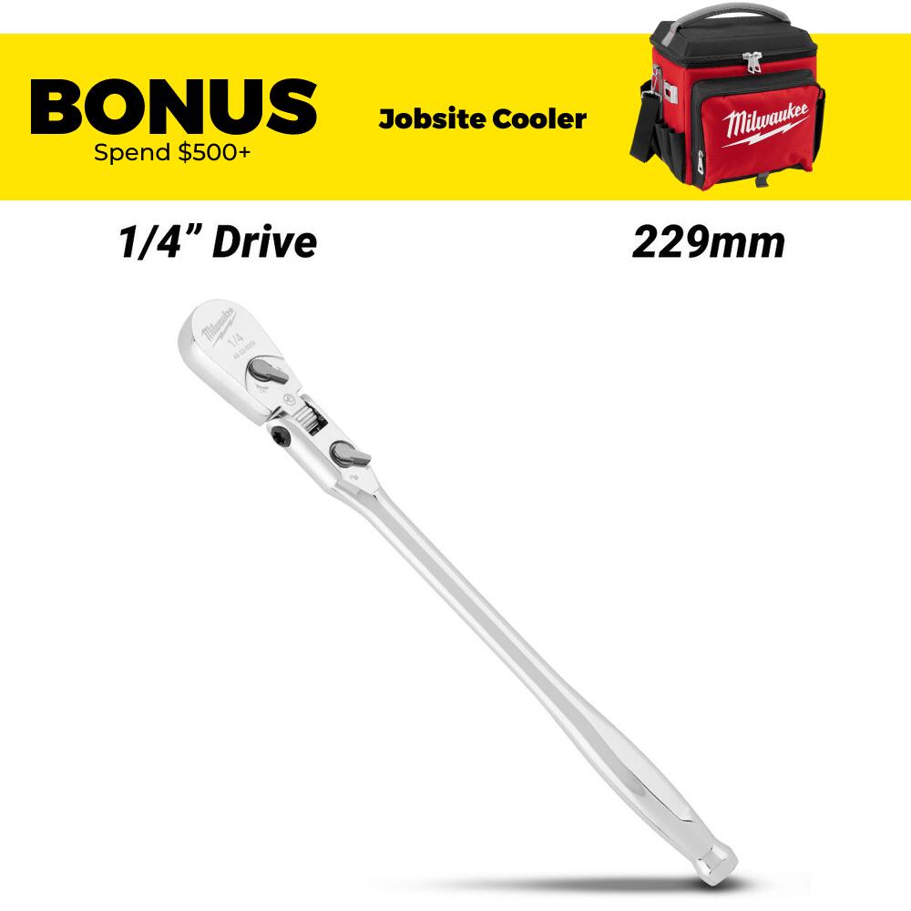 Milwaukee 48229009 229mm (9") 1/4" Drive Flex Head Extended Ratchet