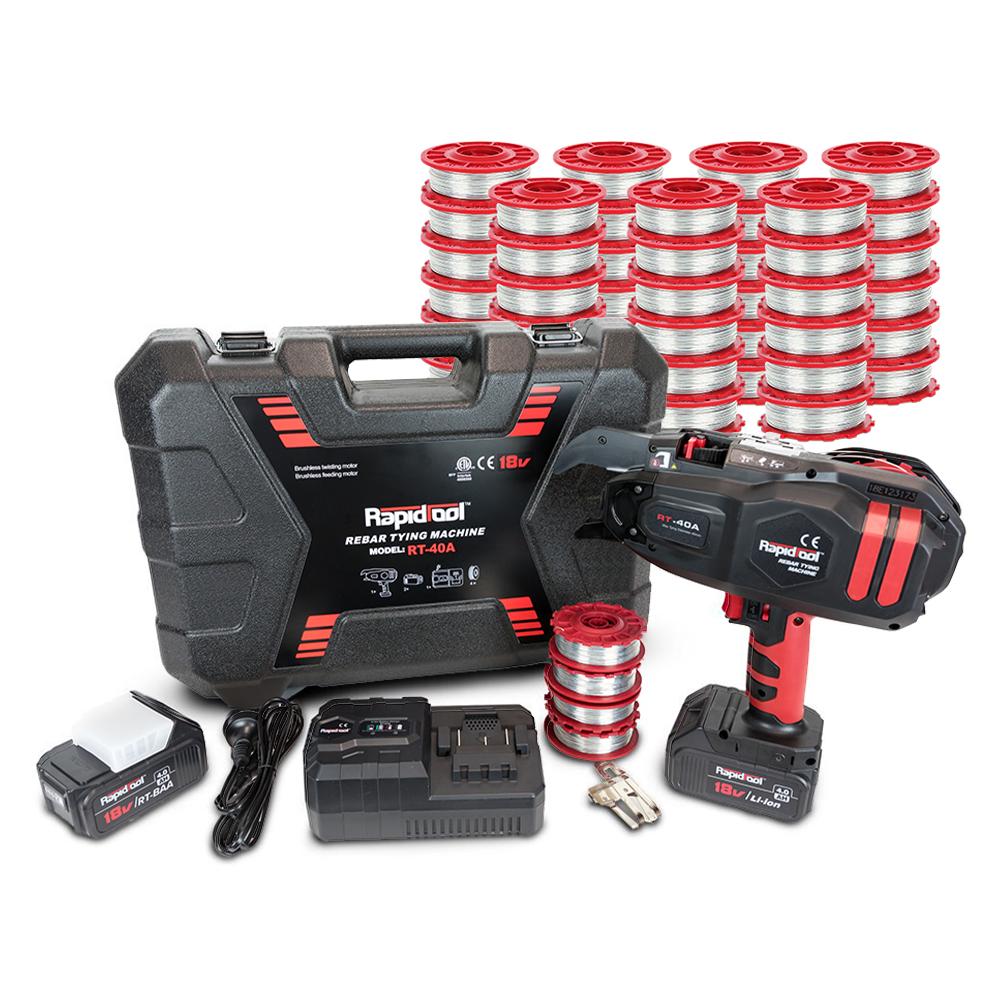 RAPIDTOOL TWG-150A 18V 4.0Ah Li-ion Cordless Brushless Rebar Tying Machine Combo Kit with 150 ...