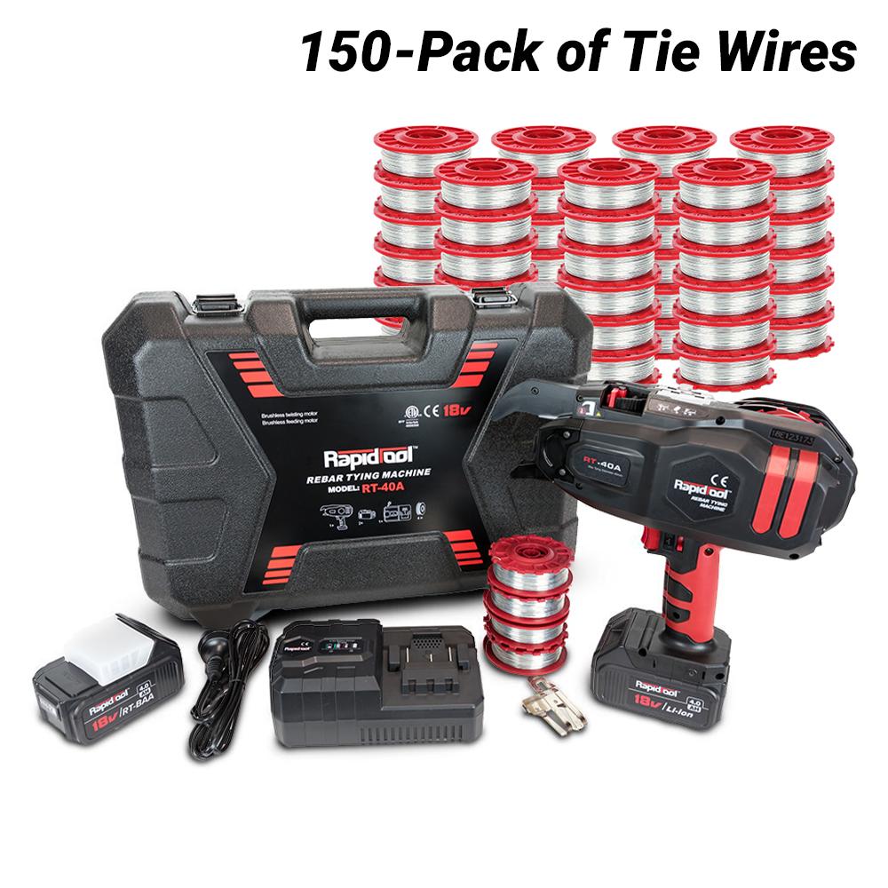 RAPIDTOOL TWG-150A 18V 4.0Ah Li-ion Cordless Brushless Rebar Tying Machine Combo Kit with 150 ...