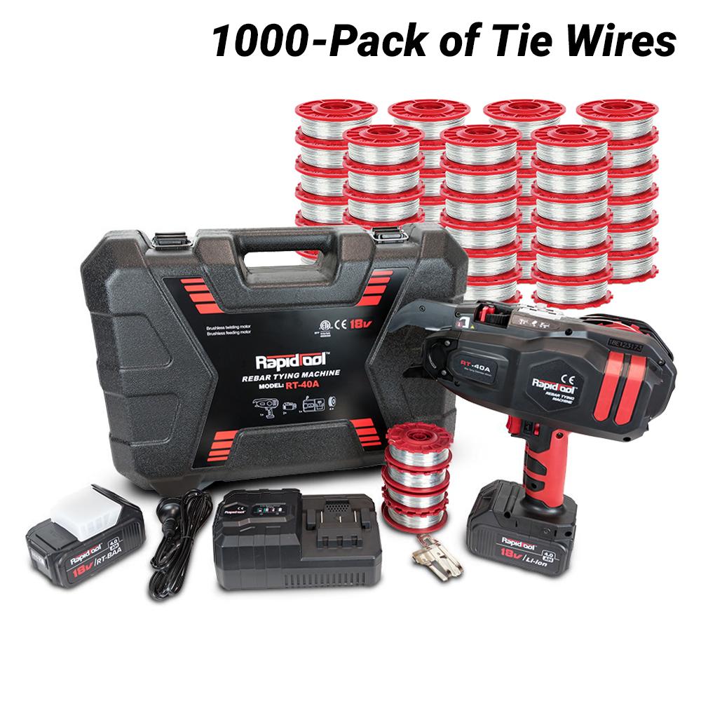 RAPIDTOOL TWG-1000A 18V 4.0Ah Li-ion Cordless Brushless Rebar Tying Machine Combo Kit with 1000 ...