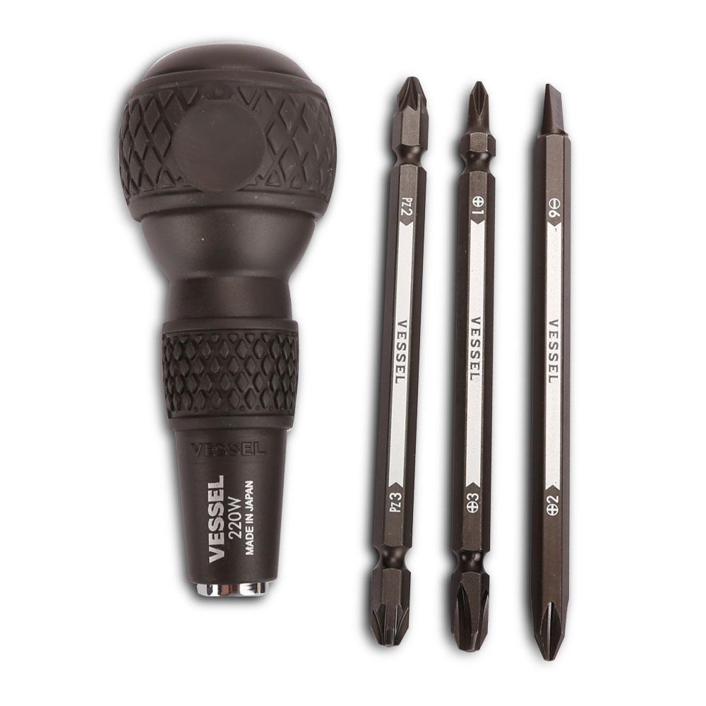 Vessel 220W3J1 3pce Ball Grip 1/4" Hex Bit Interchangeable Screwdriver Set