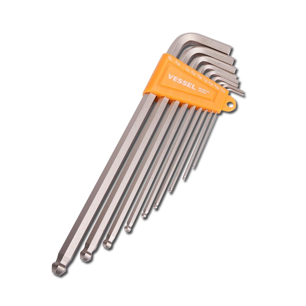 Vessel 8309BPLIN 9pce Long Imperial Hex Key Ball Point Wrench Set ...