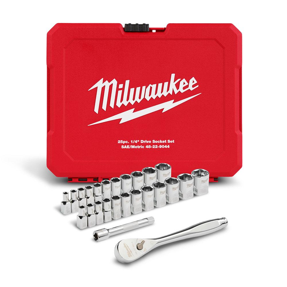 Milwaukee 48229044 25pce 1/4" Drive SAE/Metric Ratchet and Socket Set