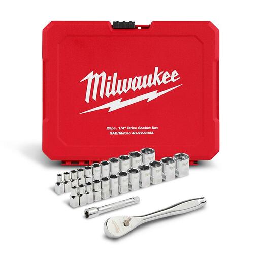 Milwaukee 48229044 25pce 1/4" Drive SAE/Metric Ratchet and Socket Set