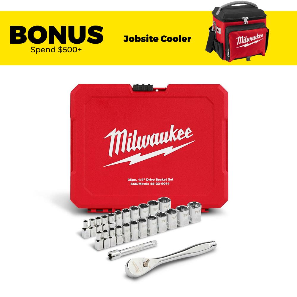 Milwaukee 48229044 25pce 1/4" Drive SAE/Metric Ratchet and Socket Set