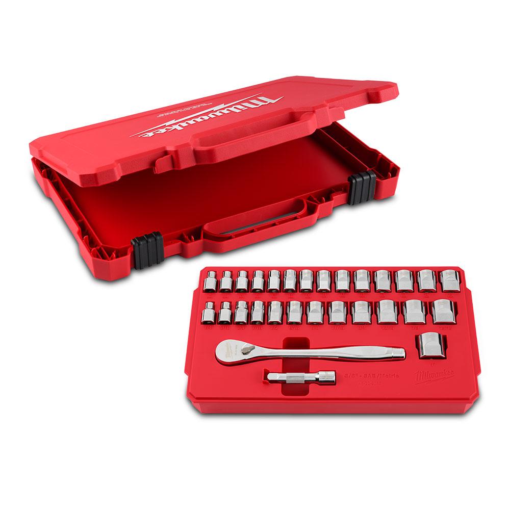 Milwaukee 48229088 29pce 3/8" Drive SAE/Metric Ratchet and Socket Set